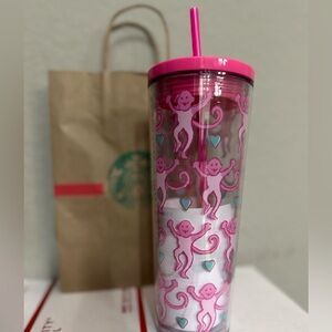 Starbucks | Other | Starbucks X Roller Rabbit Pink Monkey Tumbler Cup ...